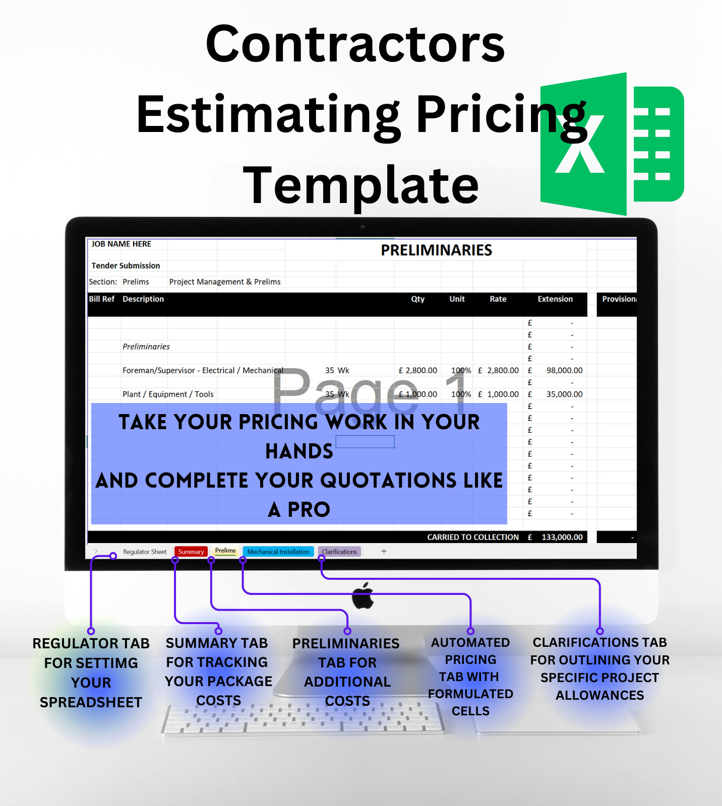 Pricing Template for Construction Contractors Estimating Spreadsheet ...