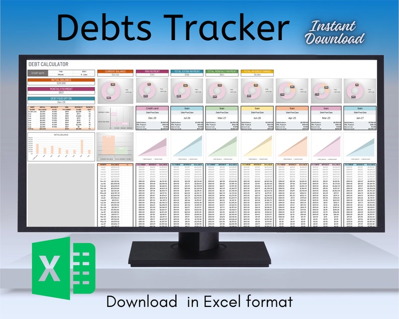 Debt Calculator and Tracker in Excel Format User Friendly Automated Debts Tracker for Financial ...