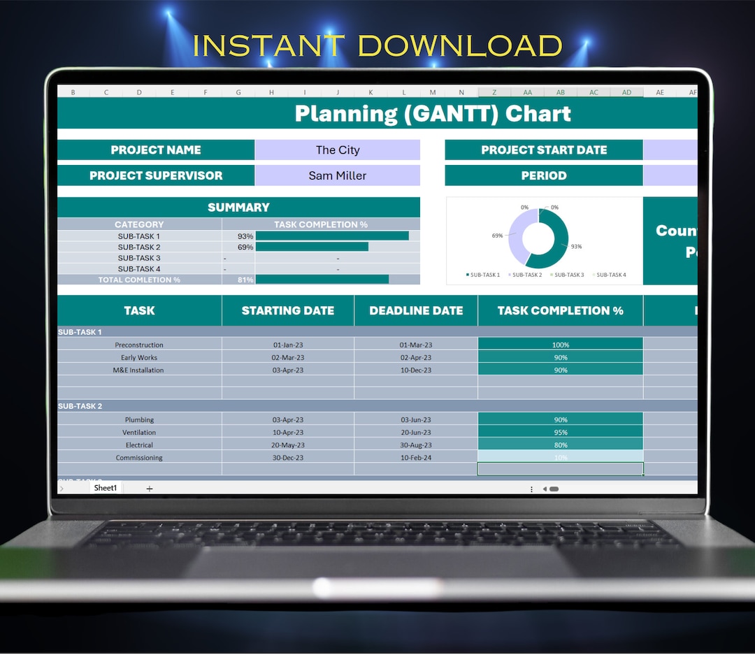 Project Planning Chart, Excel GANTT Chart, Planning Spreadsheet ...