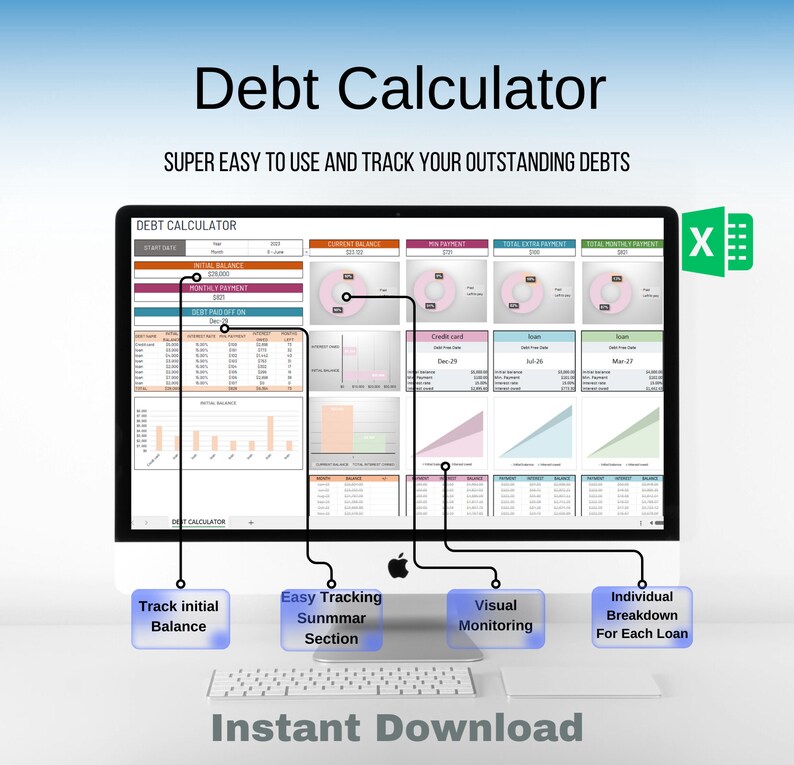 Debt Calculator and Tracker in Excel Format User Friendly Automated ...