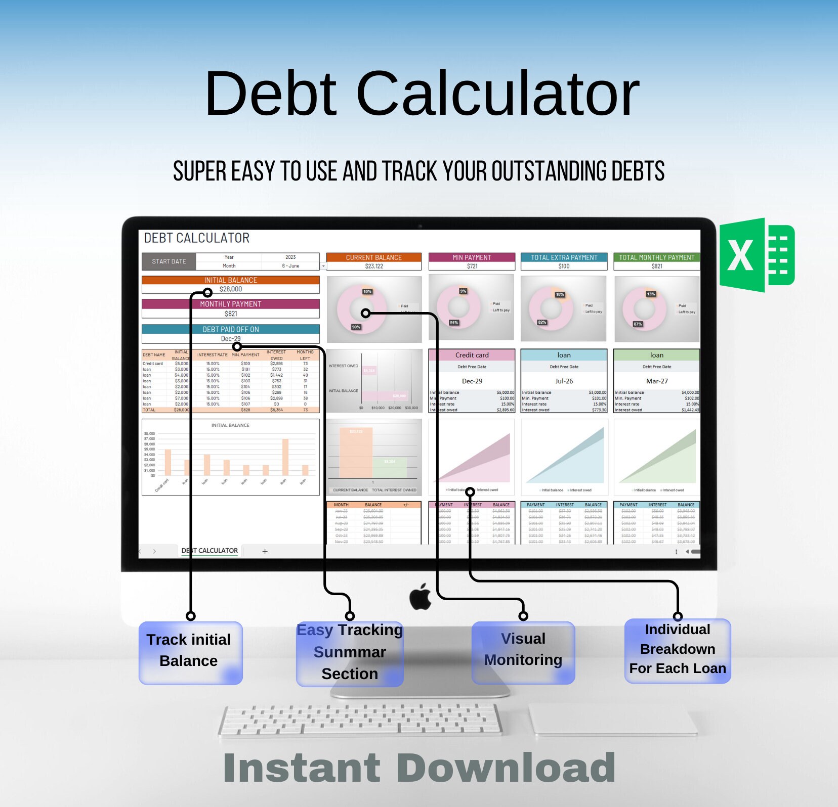 Debt Calculator and Tracker in Excel Format User Friendly Automated ...