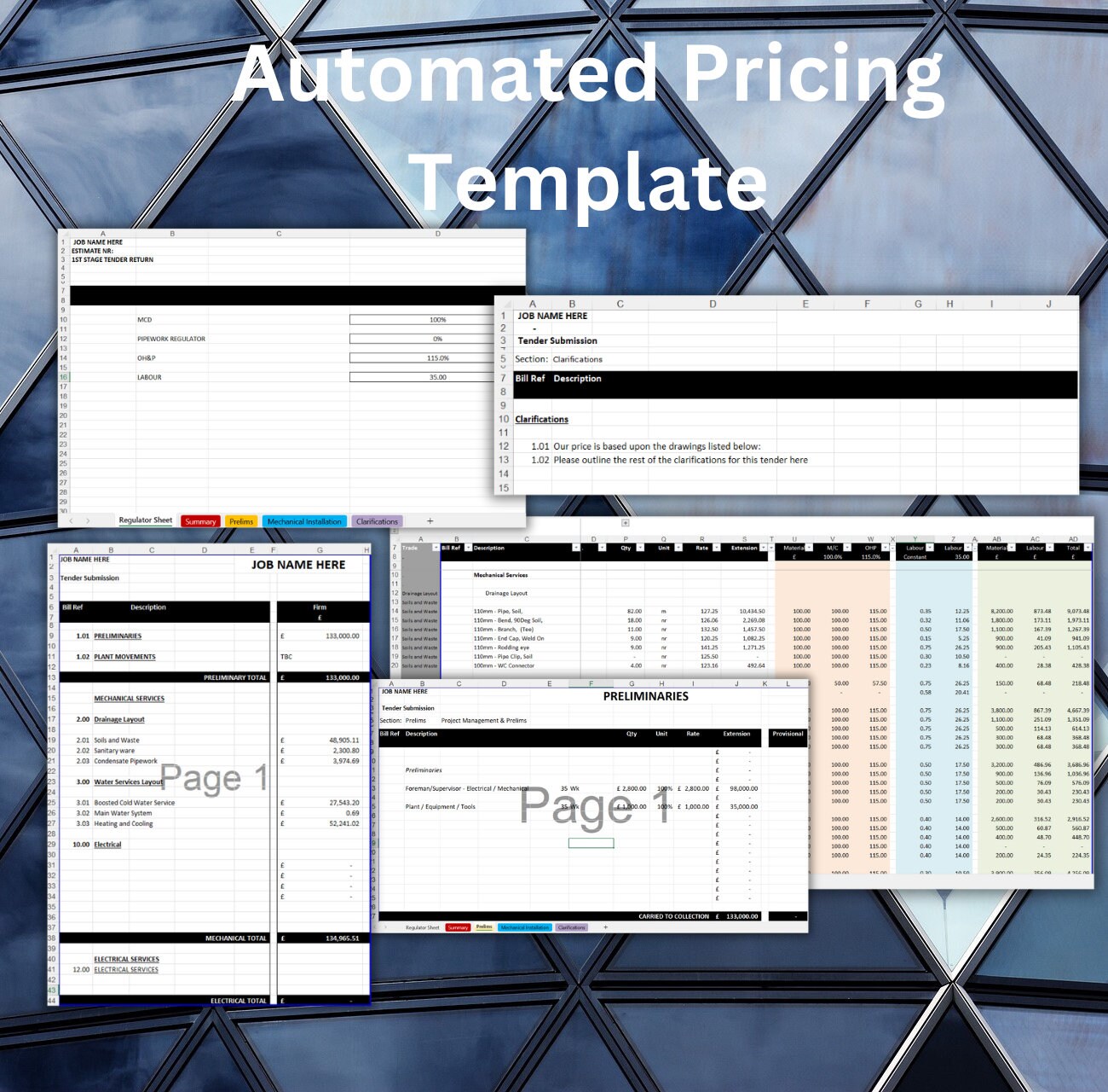 Pricing Template for Construction Contractors Estimating Spreadsheet Fully Automated Quotation ...