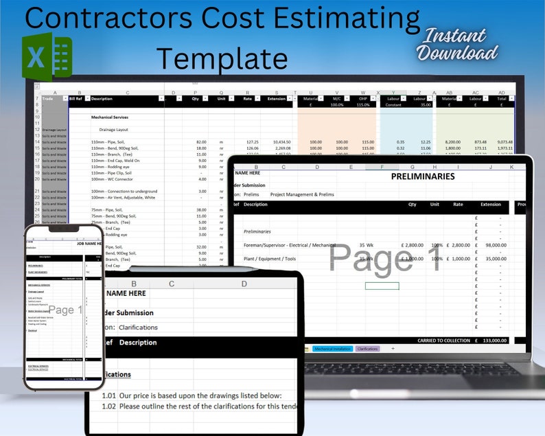 Pricing Template for Construction Contractors Estimating Spreadsheet ...