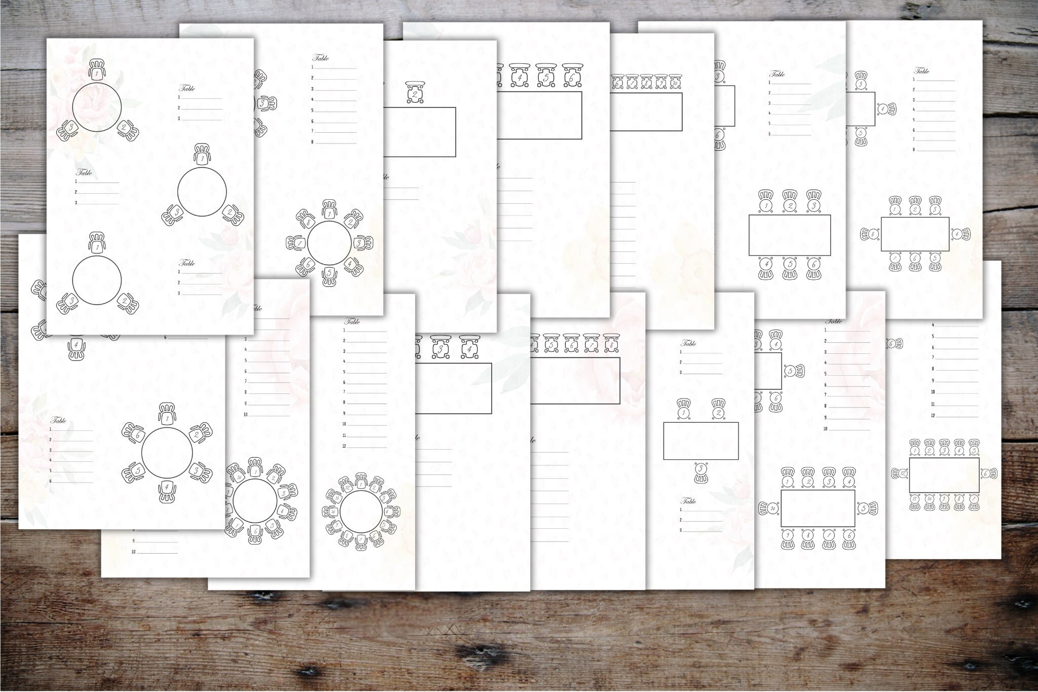 Wedding Table Charts Printable Wedding Reception Table Charts, 15 ...