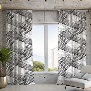 Black and White Modern Grid Curtains, Abstract Geometric Window Drapes ...