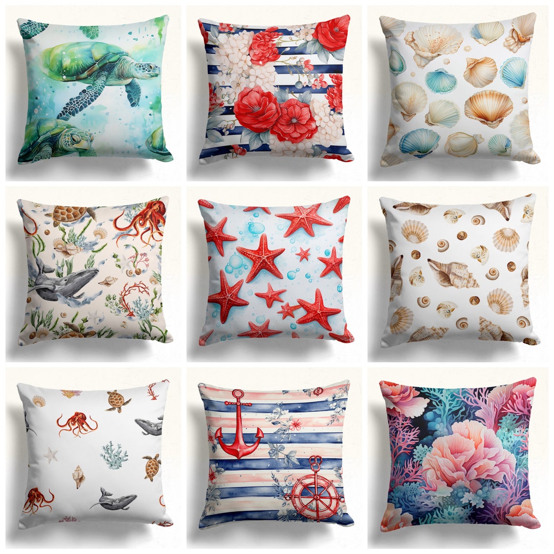 Marine Themed Cushion Cover – Ocean, Sea Life, Nautical Decor With ...