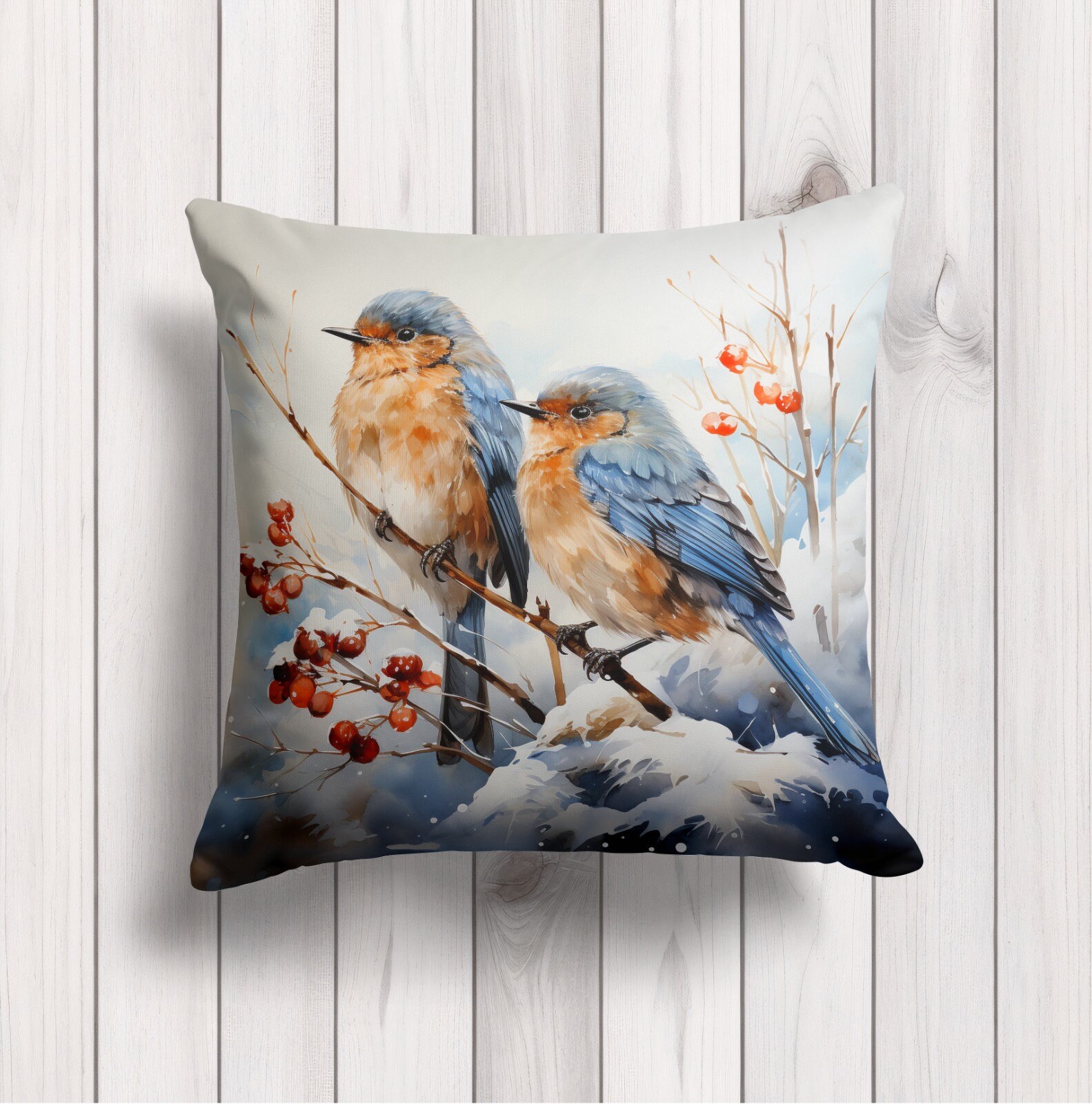 Xmas Red Bird Decor, Cardinal Bird & Eastern Blue Bird Pillow , Winter ...