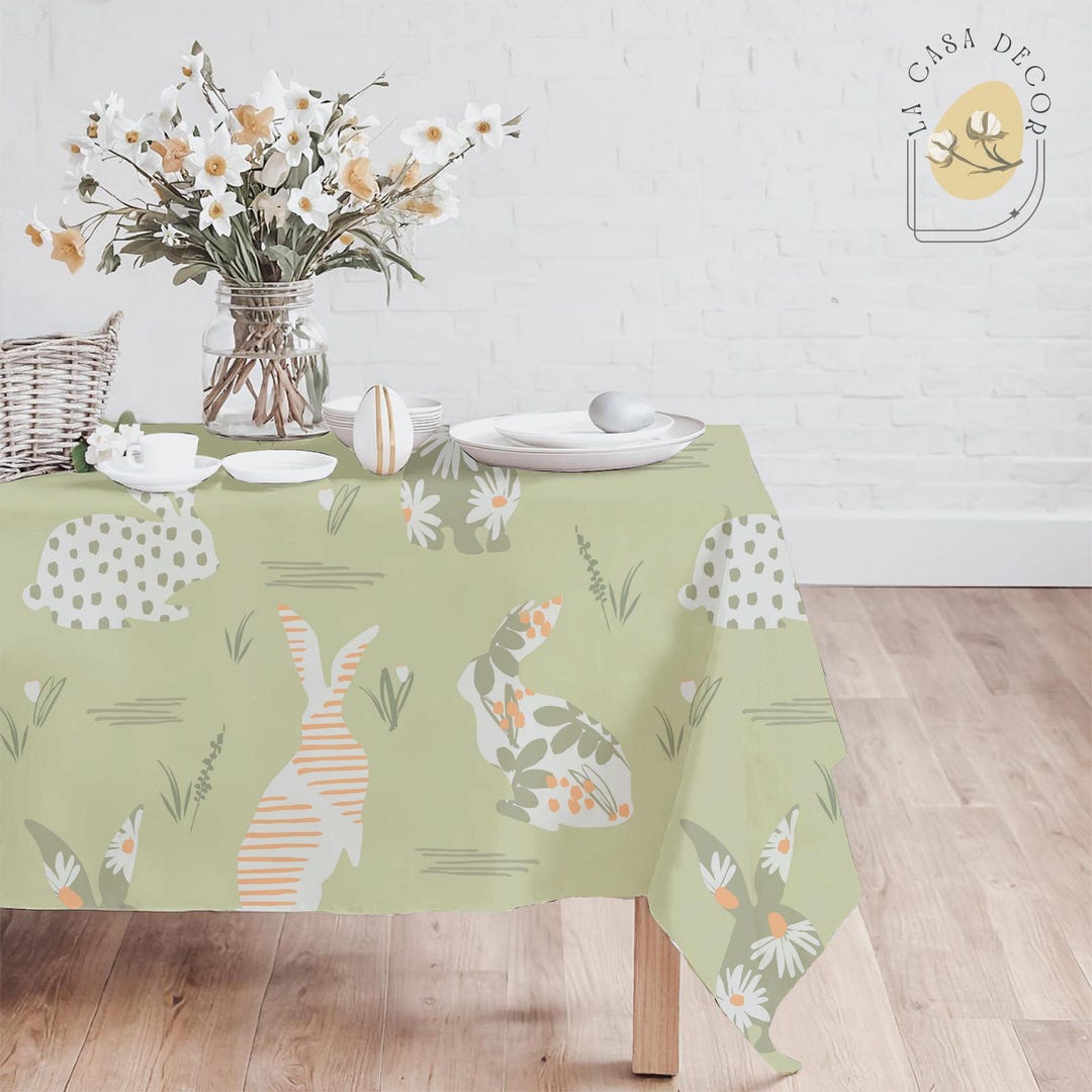 Easter Bunny Tablecloth, Floral Bunny , Spring Cute Bunny Table Runner ...