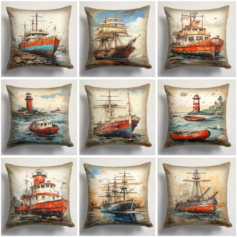 Toile Nautical Pillow - Etsy