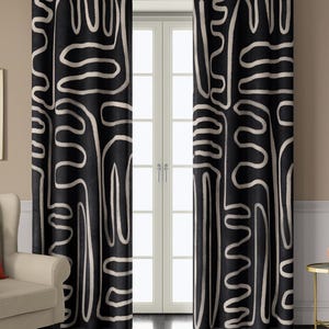 Black and Cream Abstract Modern Curtains, Contemporary Geometric Drapes ...