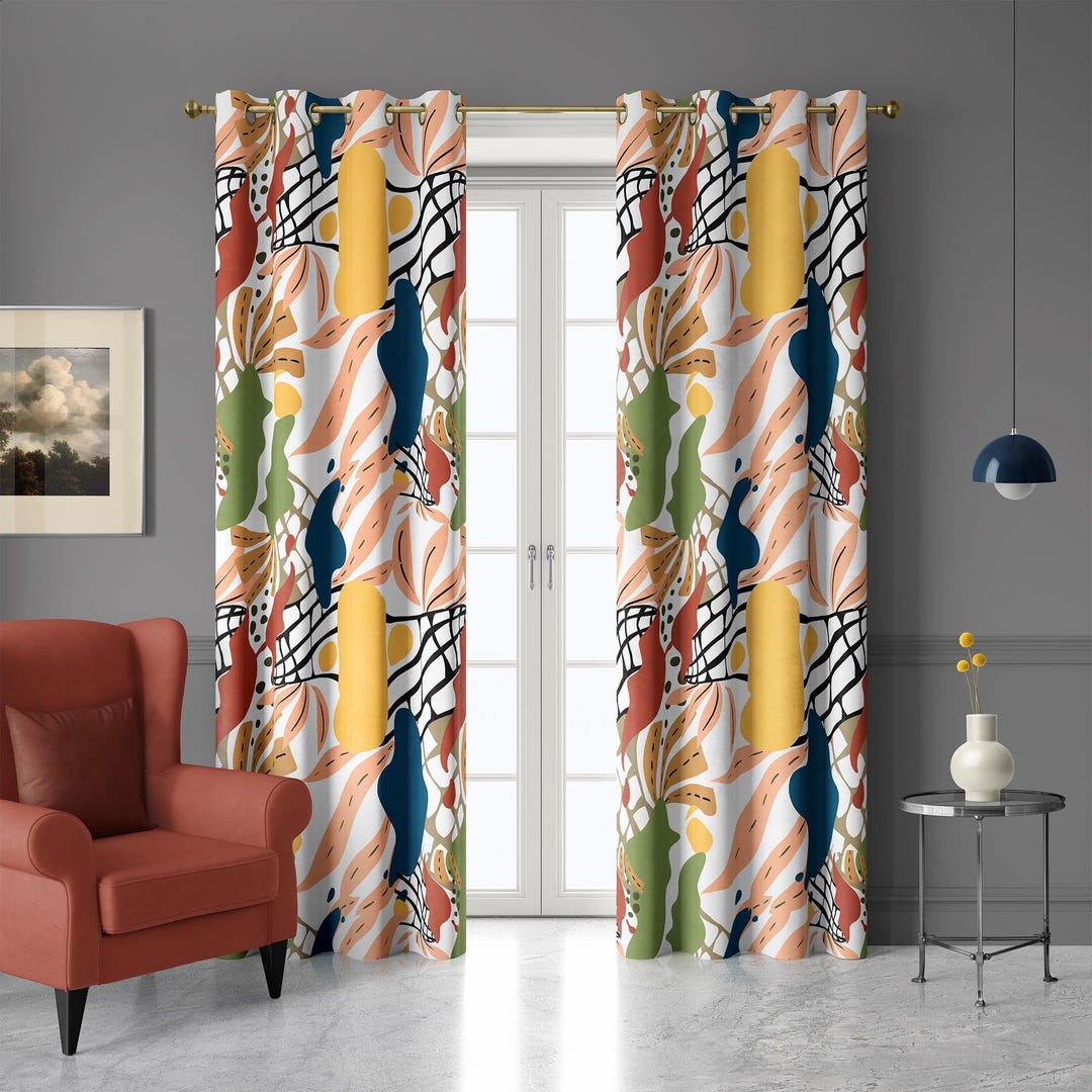 Colorful Abstract Curtains With Modern Artistic Pattern, Multicolor ...