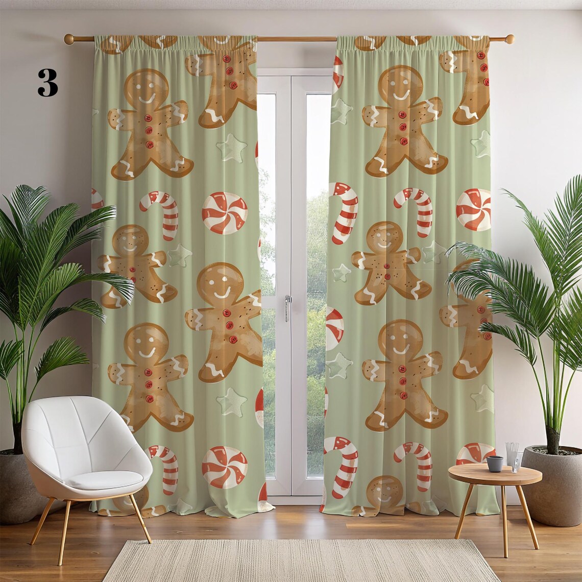 Gingerbread Cookie Christmas Curtains, Mint Green Holiday Drapes With ...