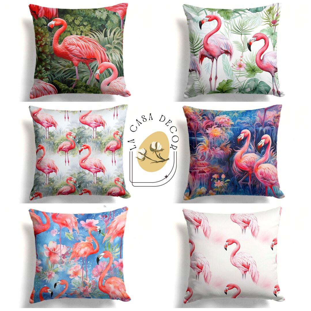Pink Flamingo Pillow Cover, Tropical Cushion Case, Jungle Pillowcase ...
