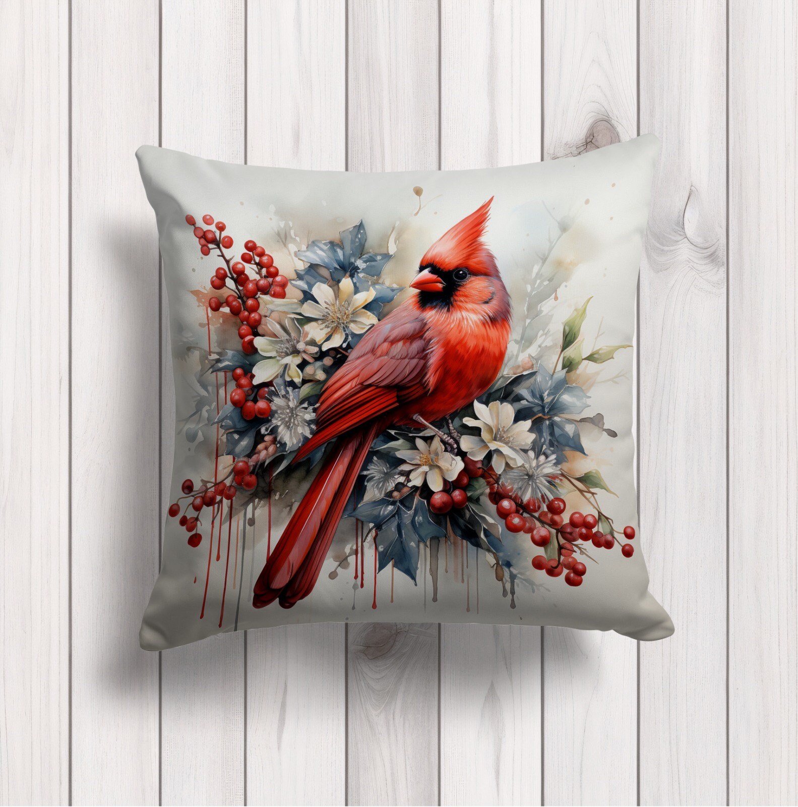 Xmas Red Bird Decor, Cardinal Bird & Eastern Blue Bird Pillow , Winter ...