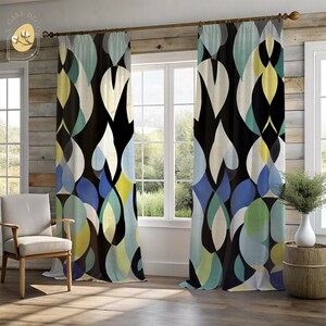 Retro Geometric Pattern Curtains, Abstract Modern Drapes, Mid-century ...