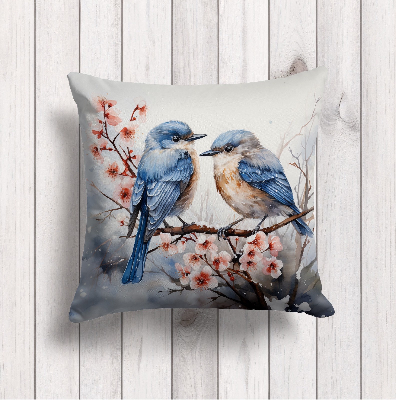Xmas Red Bird Decor, Cardinal Bird & Eastern Blue Bird Pillow , Winter ...