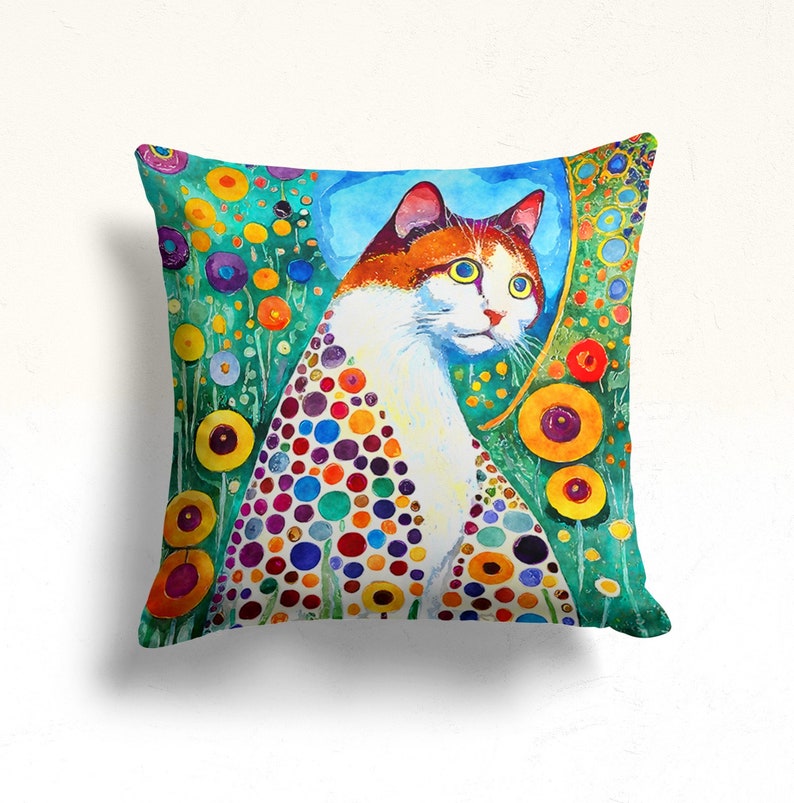 Colorful Cute Cat Cushion Cover, Boho Style Throw Pillow, Vibrant ...
