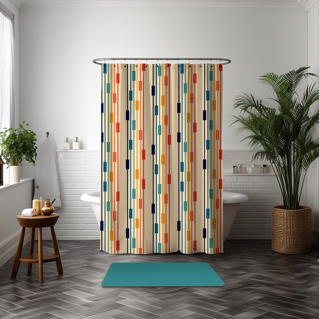 Abstract Design Shower Curtain, Mid Century Modern Bathroom Curtain ...
