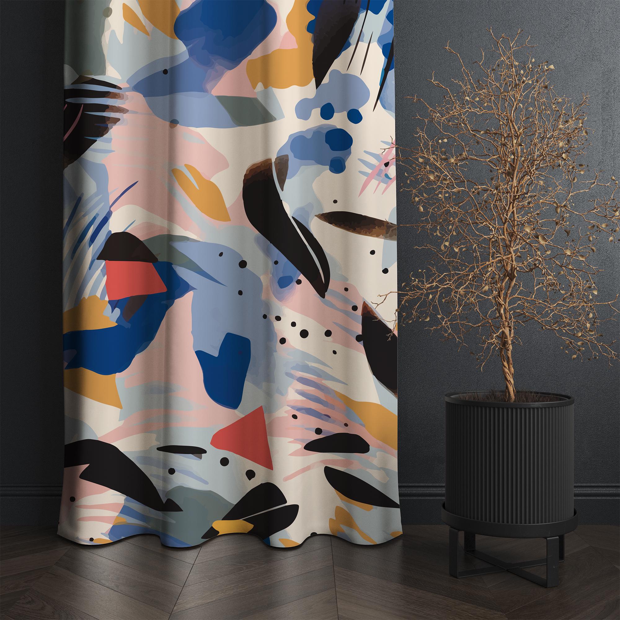 Colorful Abstract Curtains, Modern Contemporary Drapes With Blue and ...
