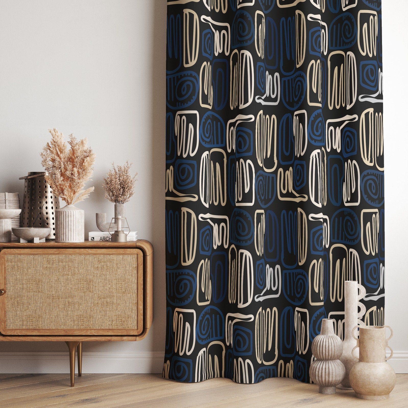 Abstract Design Panel Curtains, Mid Century Modern Curtain, Ethnic ...