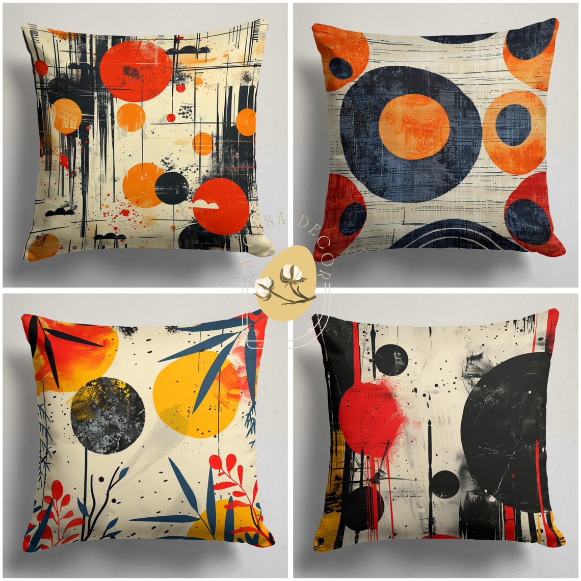 Abstract Geometry Throw Pillow Cover, Mid Century Modern Cushion Cover ...