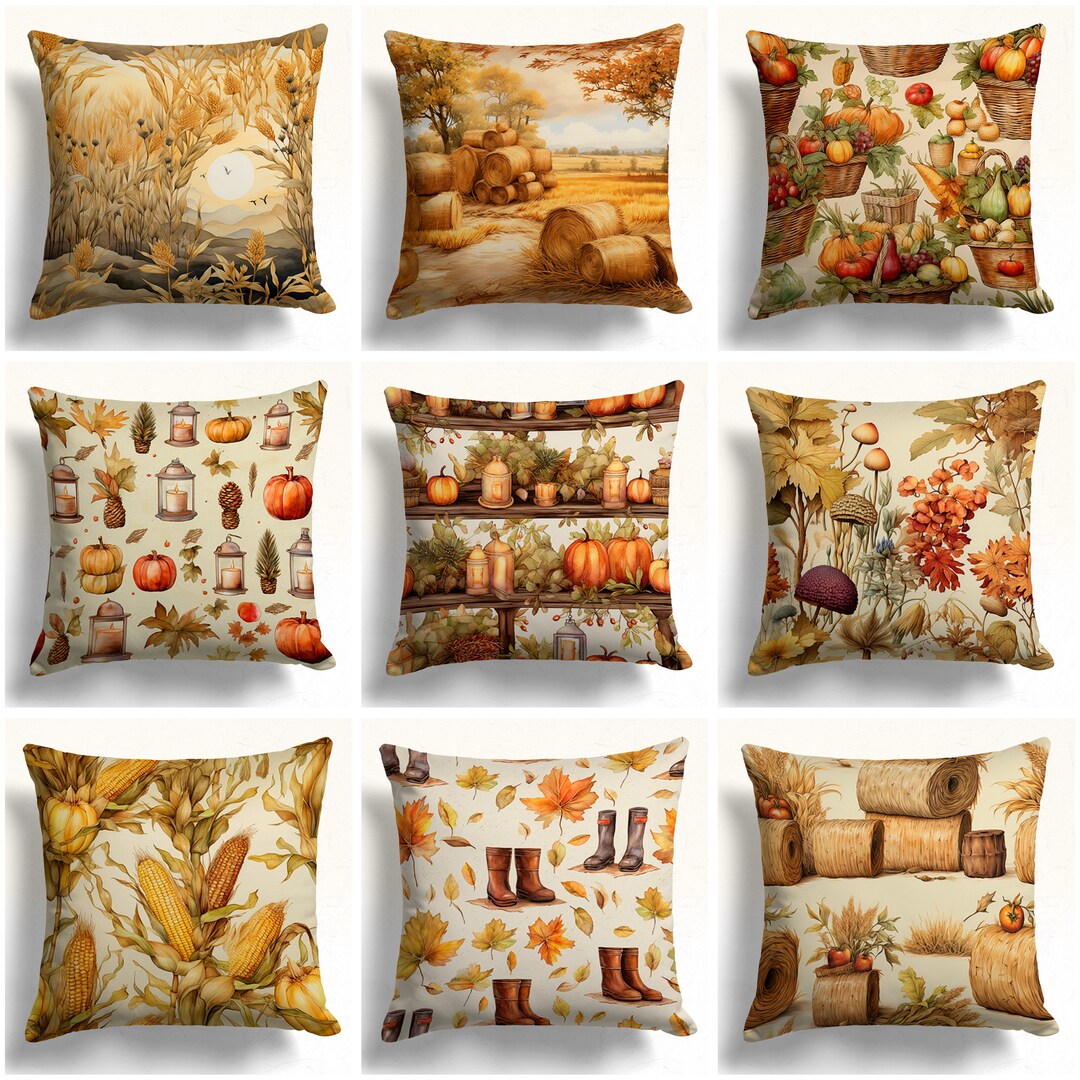 Autumn Pumpkin Pillow Cover, Fall Dry Leave Pillowcase, Corn Pattern ...