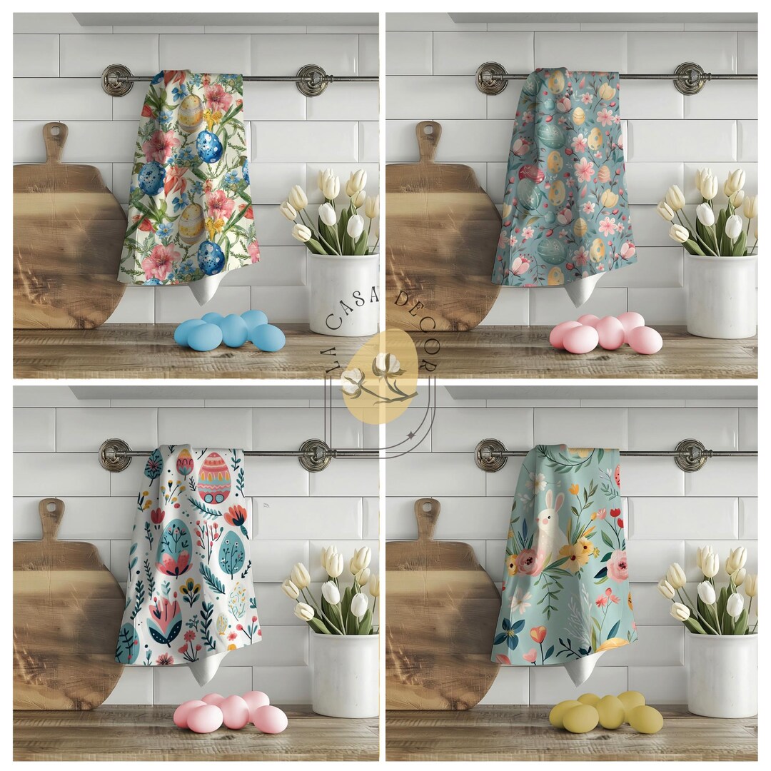 Easter Tea Towels Floral, Egg, Bunny, and Spring Designs for Kitchen ...