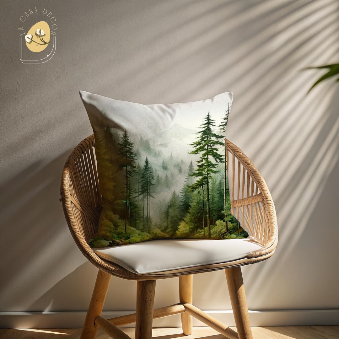Forest Landscape Pillow Covers, Green Nature Cushion, Mountain Scene ...