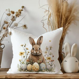 Easter Bunny Pillow Case, Cute Rabbit With Easter Eggs, Spring Floral ...