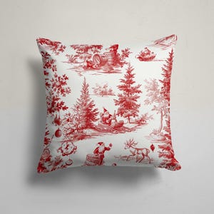 Vintage Santa Claus Toile Pillow Cover – Red, Pink and White Christmas ...