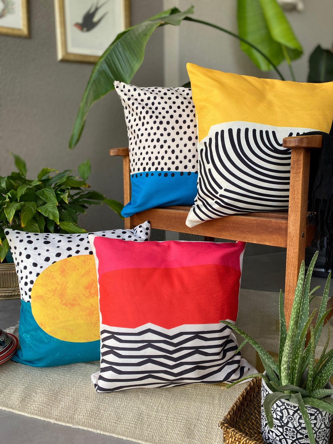 Sun and Rainbow Colorful Cushion Cover, Yellow and Green Modern Pillow ...