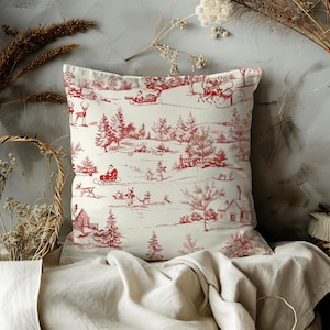 Vintage Santa Claus Toile Pillow Cover – Red, Pink and White Christmas ...