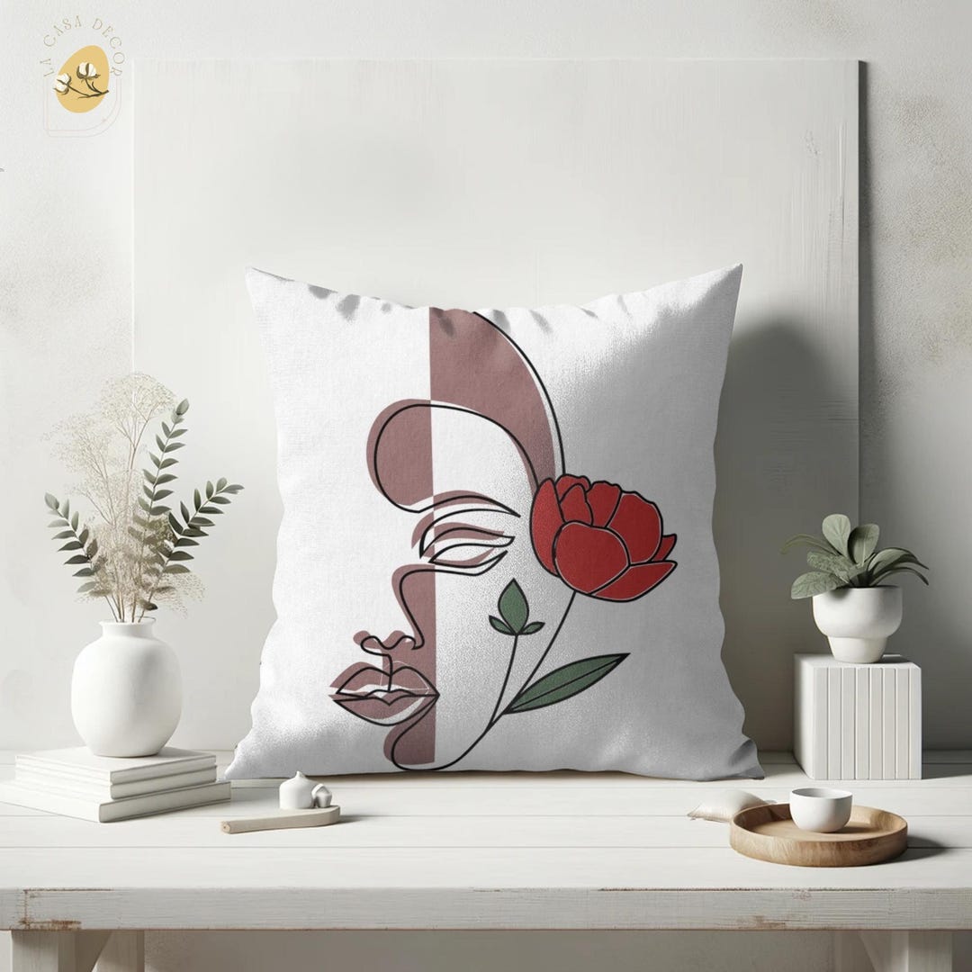 Abstract Line Art Pillow Covers, Face Outline Cushion, Minimalist ...