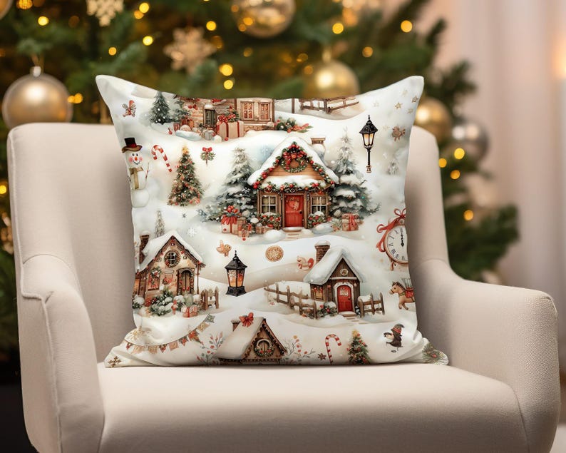 Winter Theme Christmas Pattern Cushion Case, Snowy Nature Landscape ...