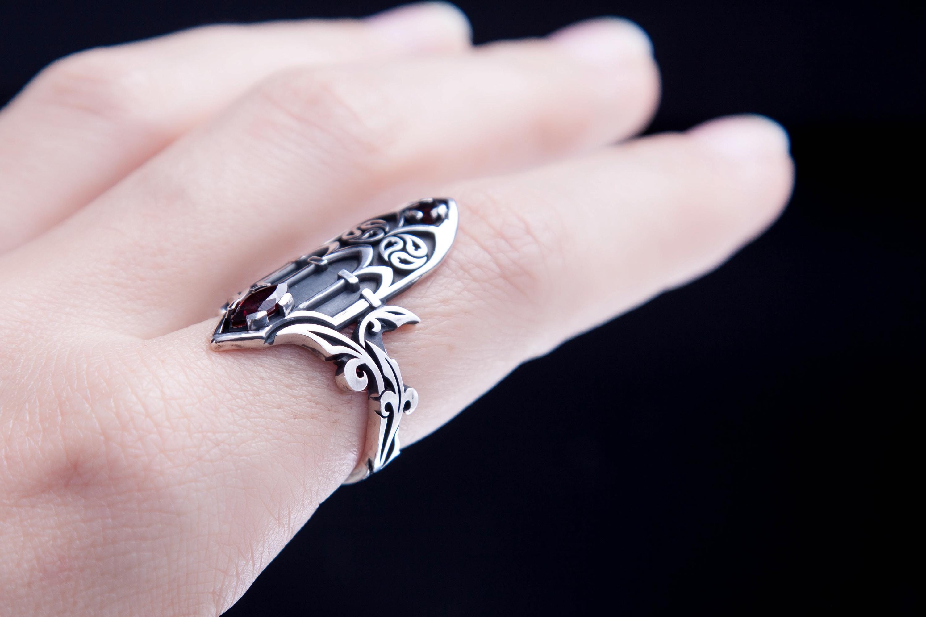 Gothic Cathedral Sterling Silver Ring With Garnets, Medieval Castle ...