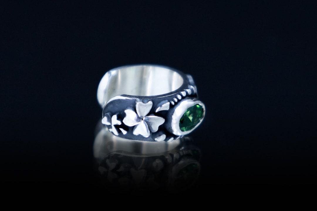 Four Leaf Clover Ear Cuff, Shamrock No Piercing Earring, Sterling Silver 925 Irish Hoop Ear Cuff ...