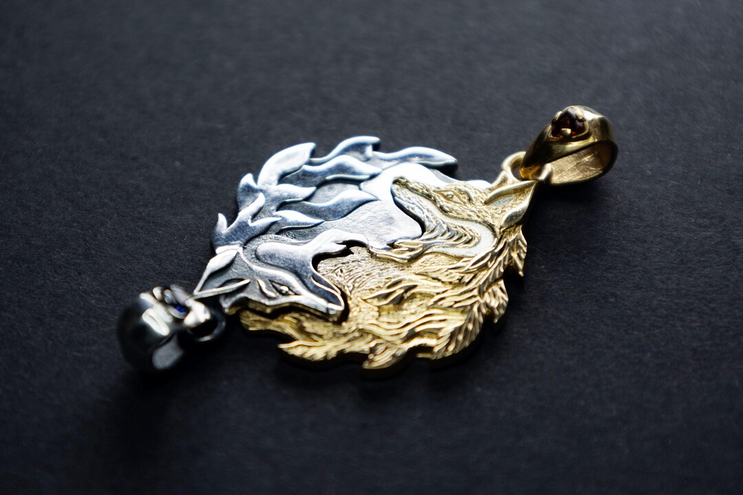 Kitsune Fox Pendants Gold Plated Sterling Silver Matching Set, Japanese ...