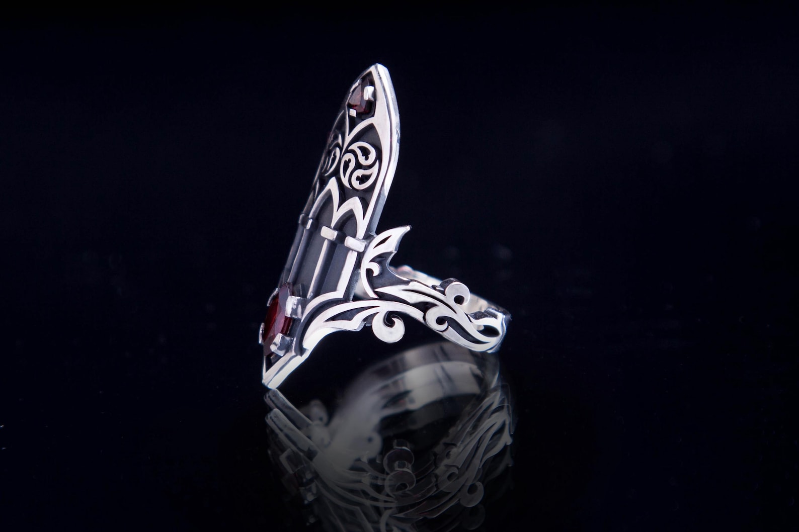 Gothic Cathedral Sterling Silver Ring With Garnets, Medieval Castle ...