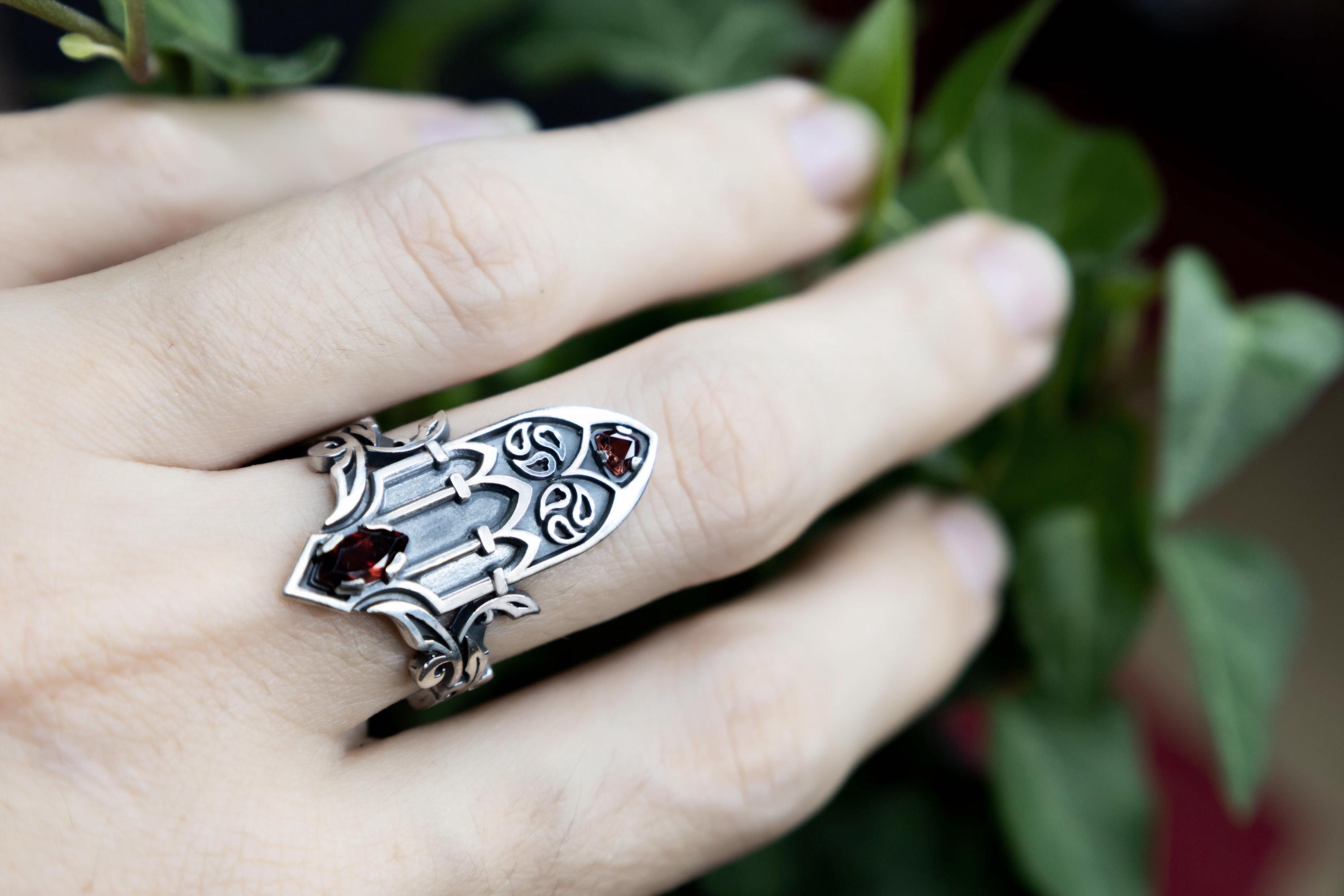 Gothic Cathedral Sterling Silver Ring With Garnets, Medieval Castle ...