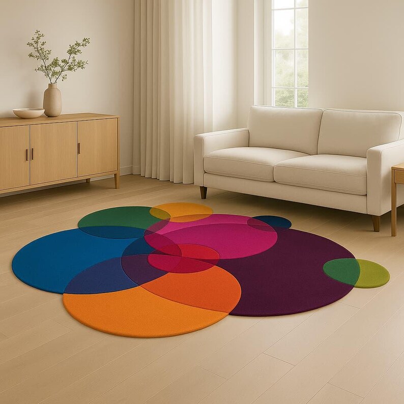 Irregular Overlapping Circular Motifs Hand Tufted Woollen Carpet ...