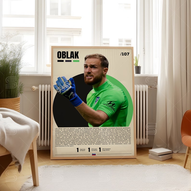 Jan Oblak Poster, Goalkeeper Print, Soccer Coach Gifts, Sports Poster ...