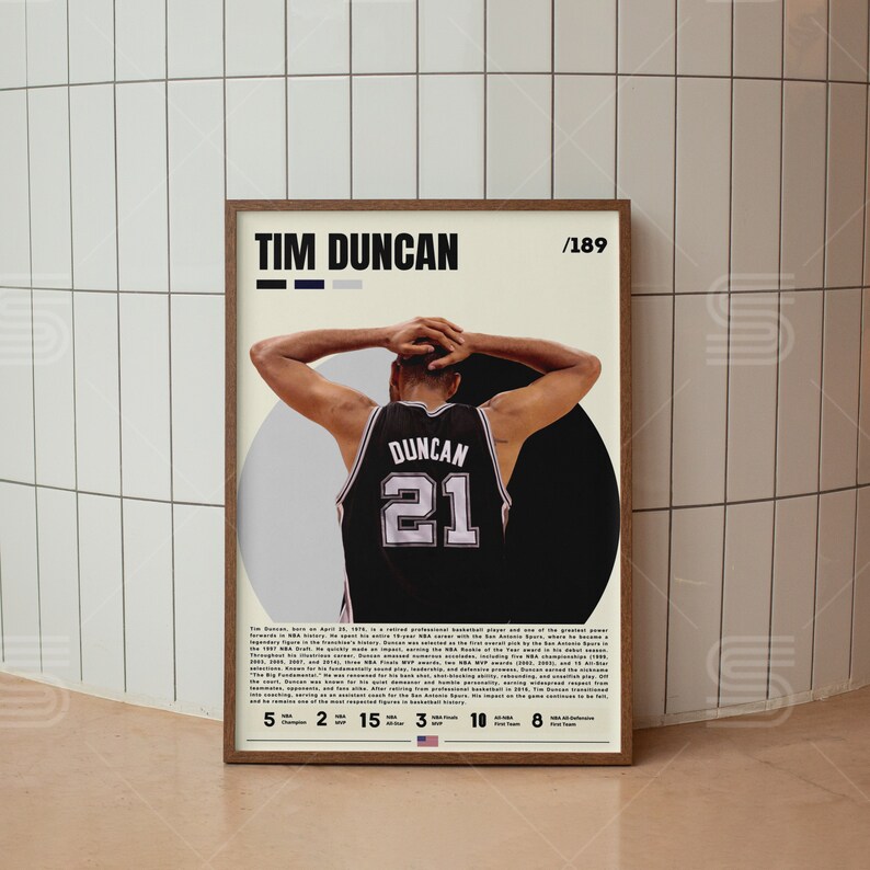 Tim Duncan Poster, Basketball Legends Player Poster, NBA Posters ...
