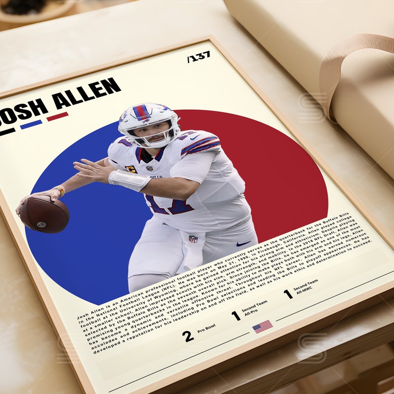 Josh Allen Poster, NFL Poster, Sports Poster, Football Poster, NFL Wall ...