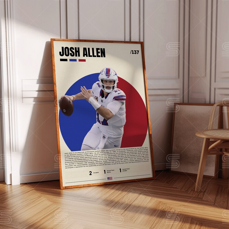 Josh Allen Poster, NFL Poster, Sports Poster, Football Poster, NFL Wall ...