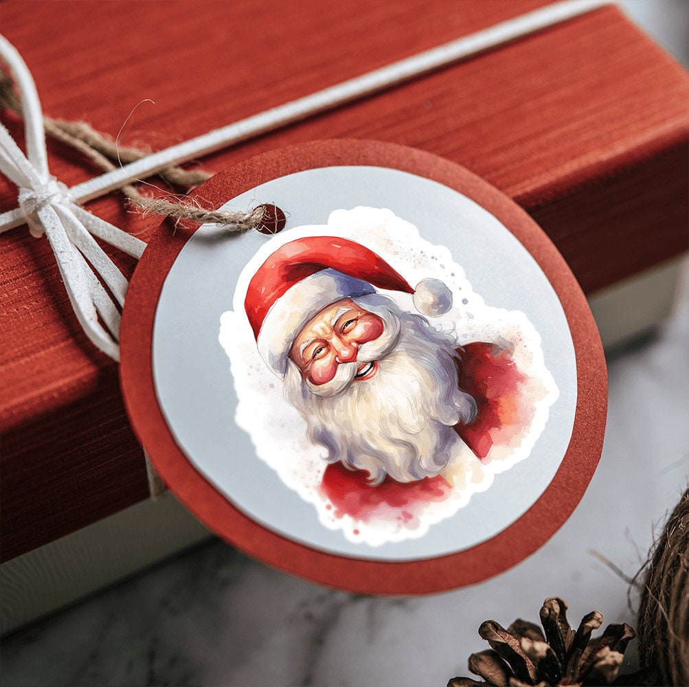 Cute Santa Stickers, Print and Cut Digital PNG Christmas Santa Claus ...