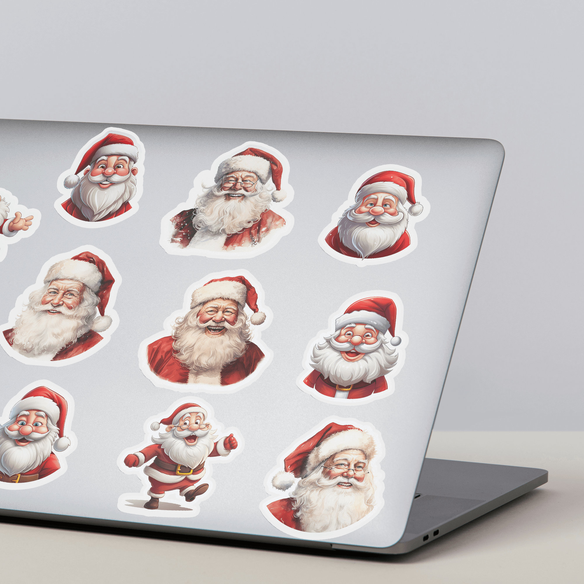 Cute Santa Stickers, Print and Cut Digital PNG Christmas Santa Claus ...