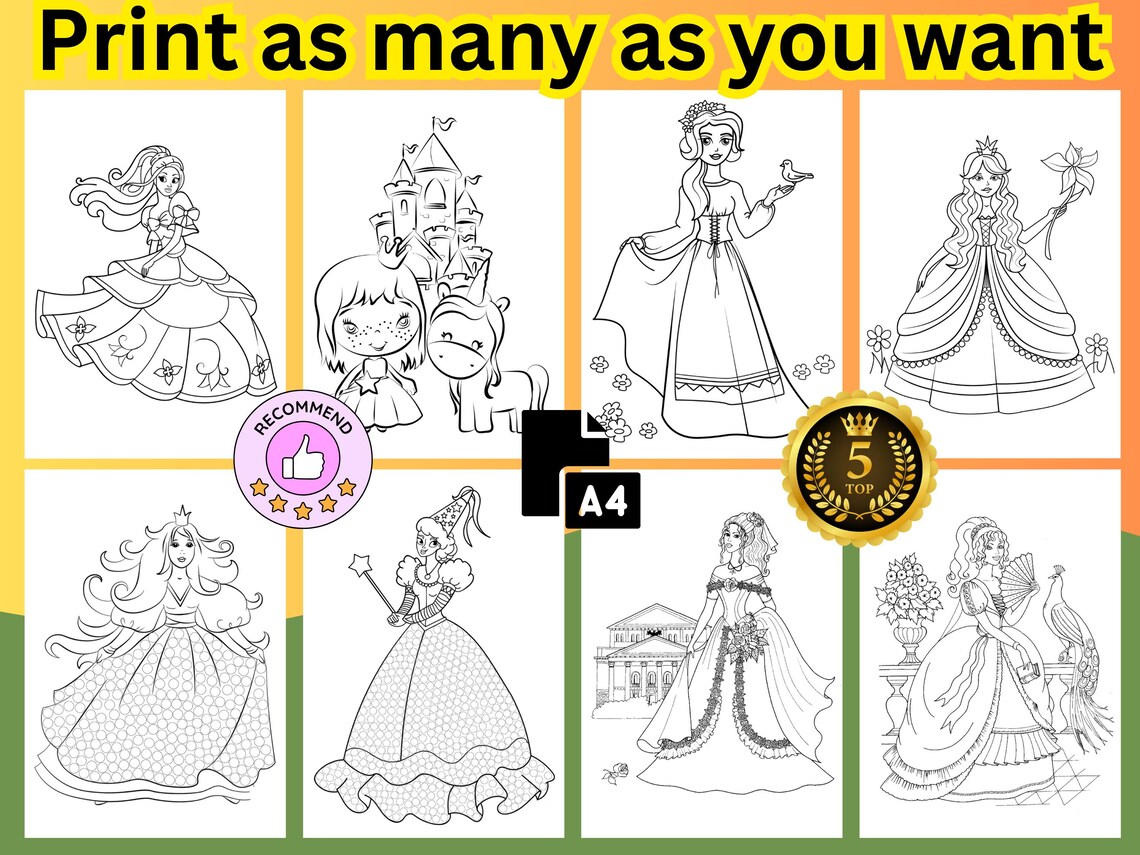 Cute Princess Coloring Pages for Kids | Kawaii Coloring Pages - Etsy