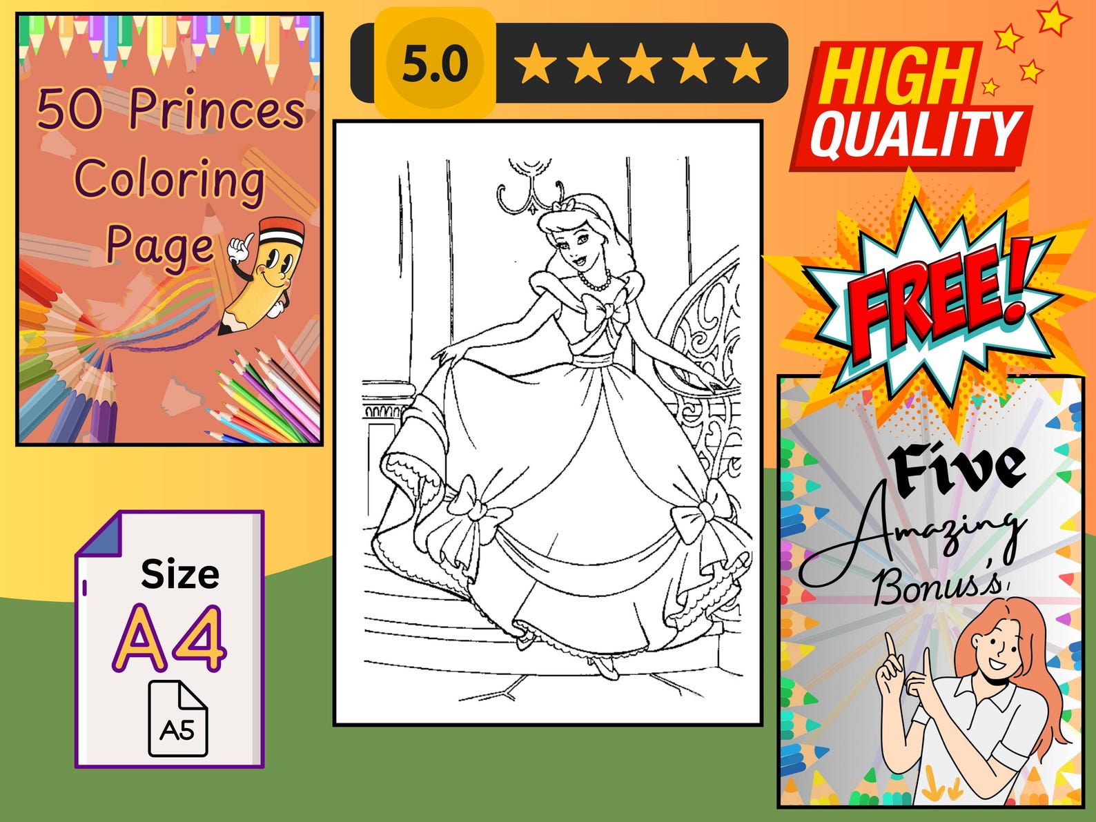 Cute Princess Coloring Pages for Kids | Kawaii Coloring Pages - Etsy