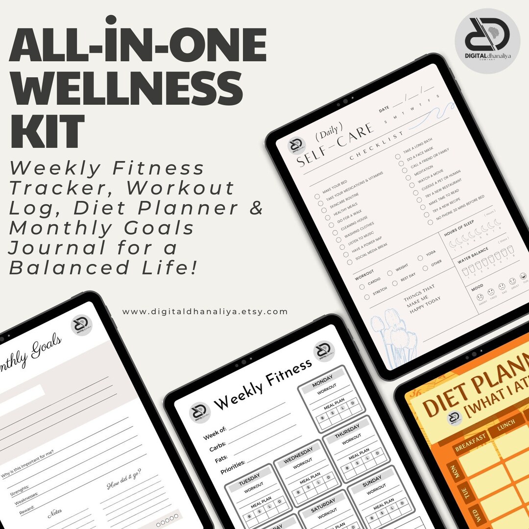 Printable Planner for Workouts, Diet, Fitness, Monthly Goals - Etsy