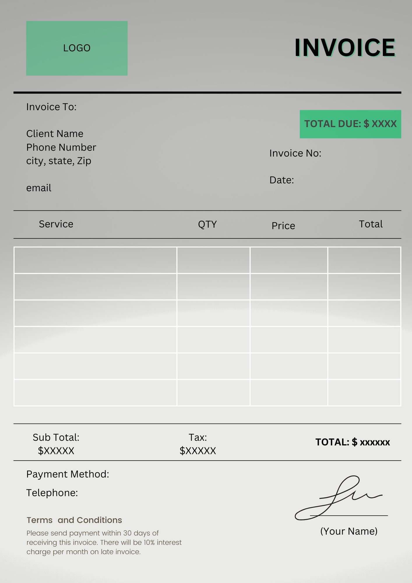 Invoice Template, Editable Invoice Template - Etsy
